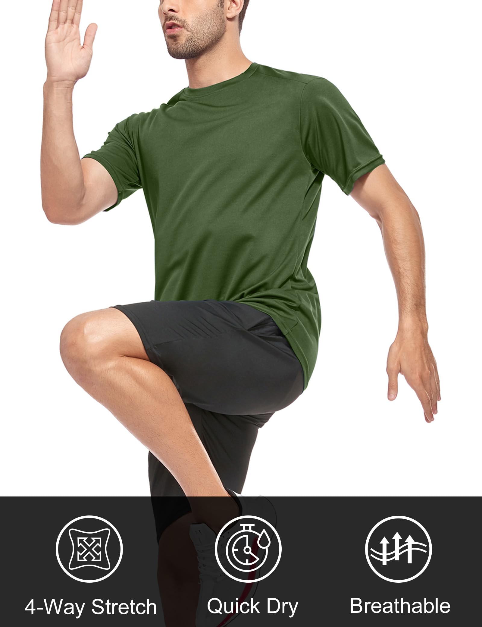 HOPLYNN 7 Pack Men's Athletic Quick Dry Moisture Wicking Short Sleeve Dry Fit T Shirts Workout Shirts 3 Black 1 White 1 Grey 1 Blue 1 Green X-Large