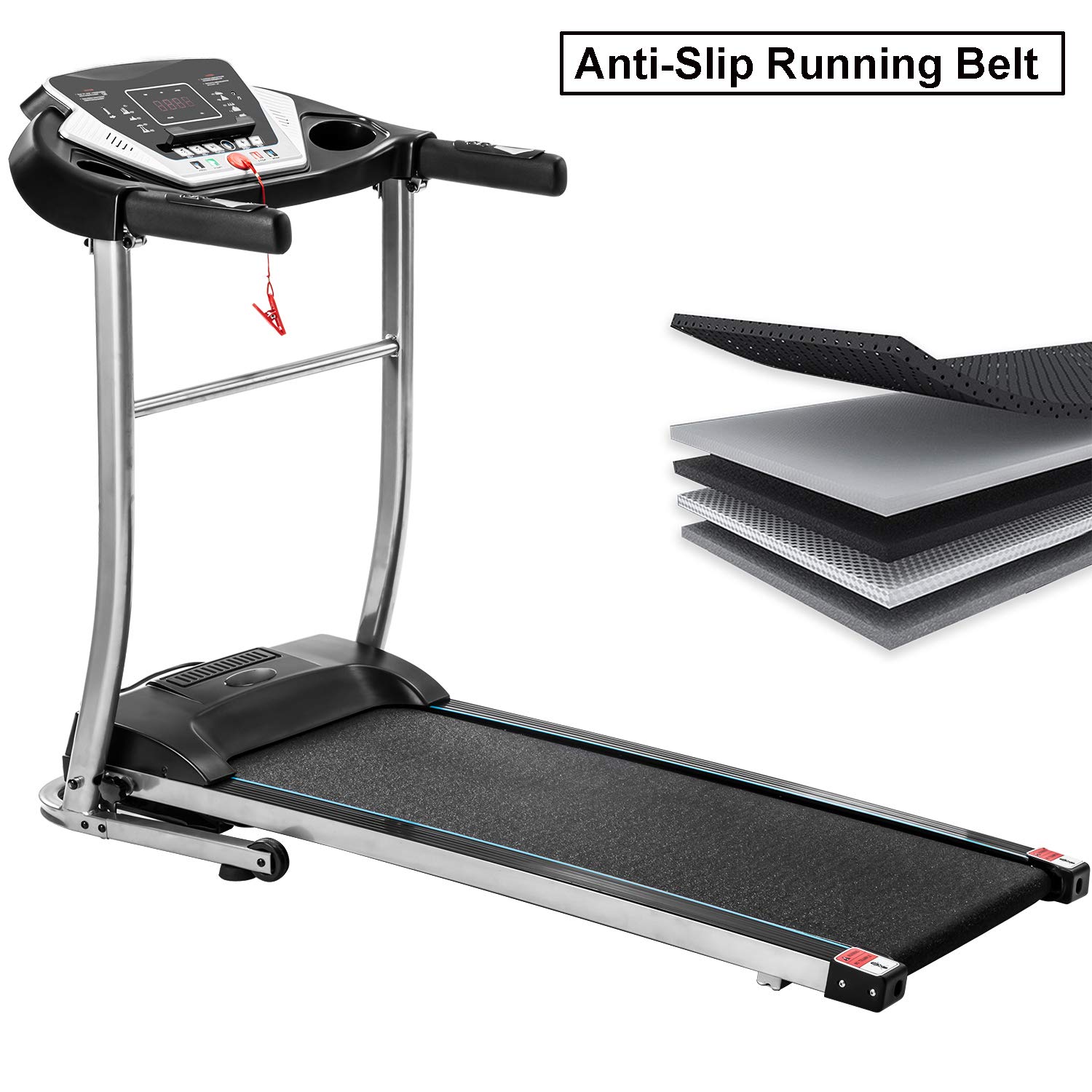Home Folding Treadmill Running Machine,JULYFOX 1.5HP Motorized Electric Treadmill Walking Jogging Home Exercise Machine W/Safety Key Heart Rate Monitor Cup Holder Quiet-Silver