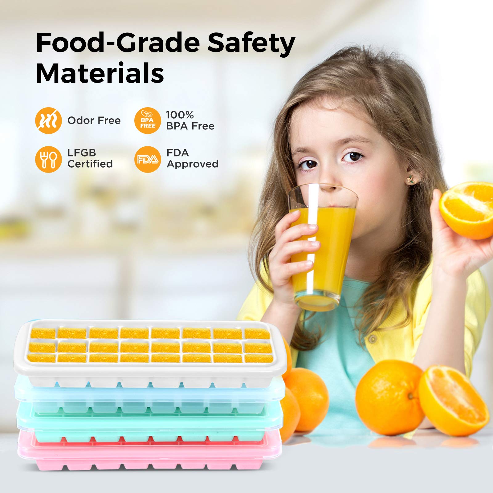 Humbee Ice Cube Tray, Soft Silicone Ice Tray with Lid, Flexible Stackable Ice Cube Trays for Freezer, 1-Inch Cubes (24 Cubes, White)