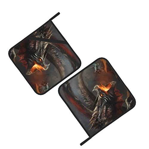 Knight Fighting Dragon Kitchen Pot Holders Hot Pad, Potholders Hot Pads for Kitchen,Washable Pot Holder Oven Mitts,Heat Resistant Hot Pad Kitchen Decor Accessories for Cooking and Baking(2 Sets