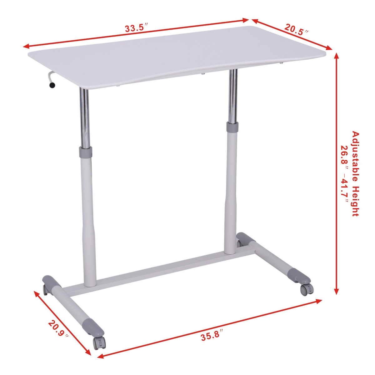 Home Office Bedroom Dorm Living Room Modern Furniture Decor Height Adjusting Compact Computer End Side Table Ergonomic Practical Sit to Stand Rolling Desk Sturdy White Wood Steel Tube Multipurpose