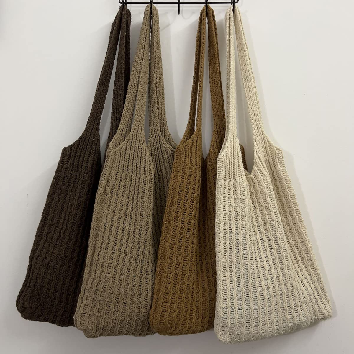 Hobo bag for women contrast color large capacity tote bag shoulder bag women's trendy knitted bag(Apricot)