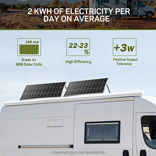 HQST 400 Watt Solar Panel Kit, 4 PCS 9BB Cell Monocrystalline Solar Panels with 12V/24V 40A MPPT Solar Charge Controller, Adaptor Kit, Tray Cables, Mounting Z Brackets for RV, Roof, Boat, Off-Grid