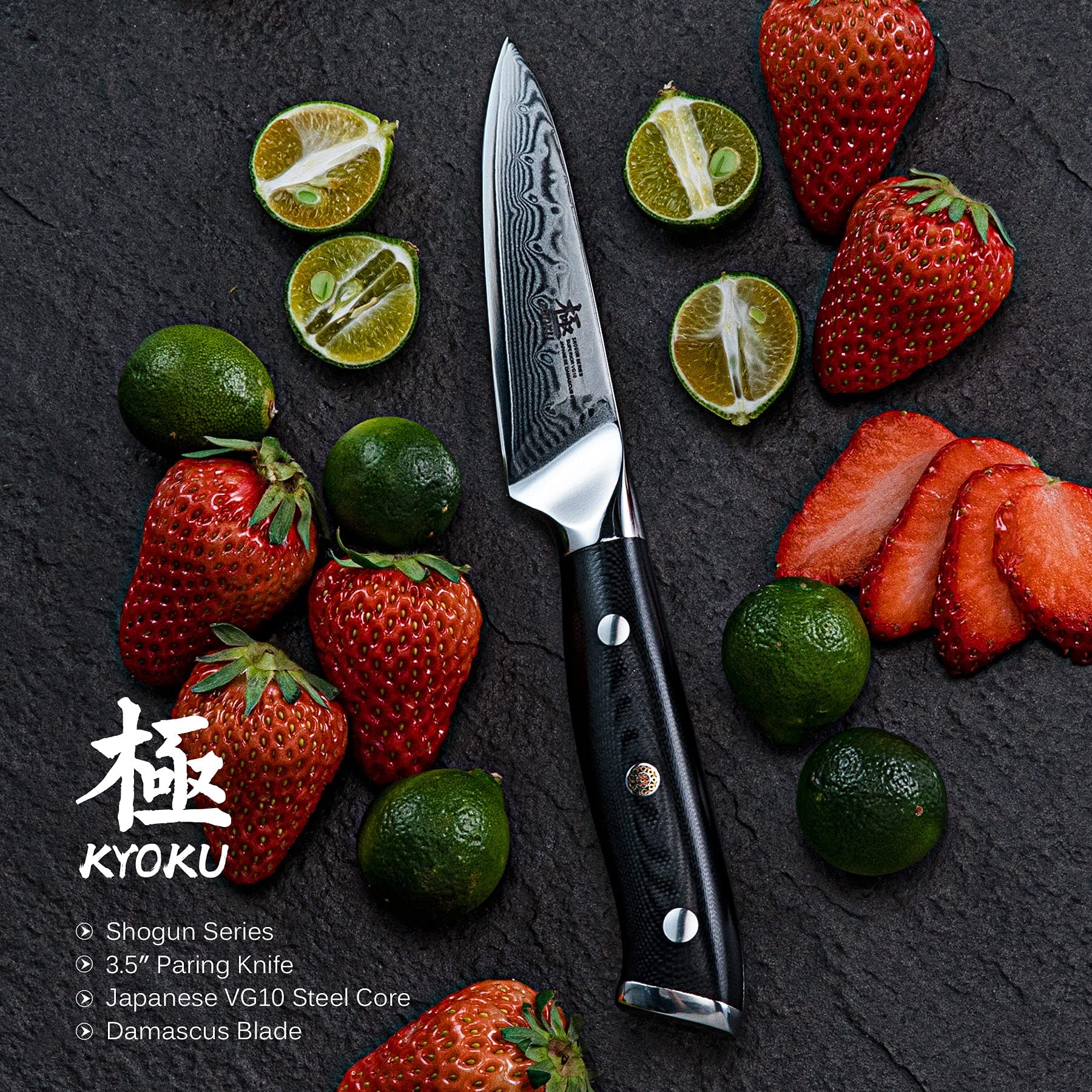 KYOKU 3.5" Paring Knife + 6'' Utility Knife +7'' Santoku Knife - Shogun Series - Japanese VG10 Steel Core Forged Damascus Blade