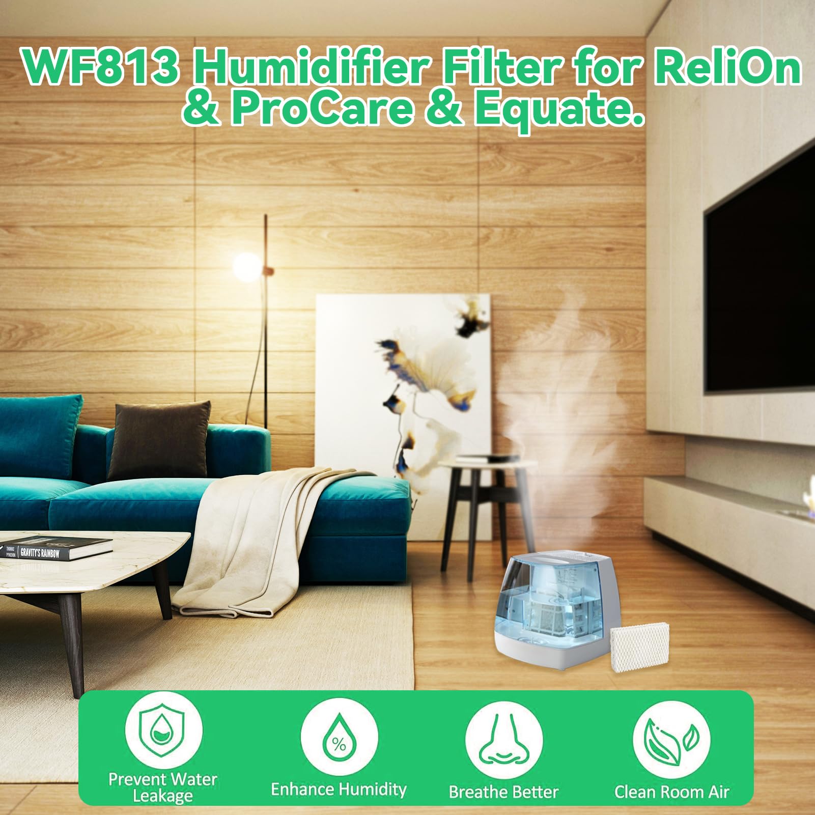kakofaci WF813 Humidifier Filters Replacement Compatible with Equate EQWF813 PCWF813 Relion RCM832 RCM-832N Protec RWF813 EQ-2119-UL PCCM-832N Cool Mist Humidifiers Wick Filter - 6 Pack
