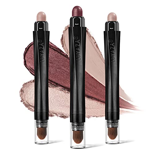LUXAZA 3PCS Eyeshadow Stick,Matte And Shimmer Cream Eyeshadow Pencil Crayon with Crease-proof Formula,Waterproof & Long Lasting Eye Shadow And Eyeliner Pen Sets,Peach Pink