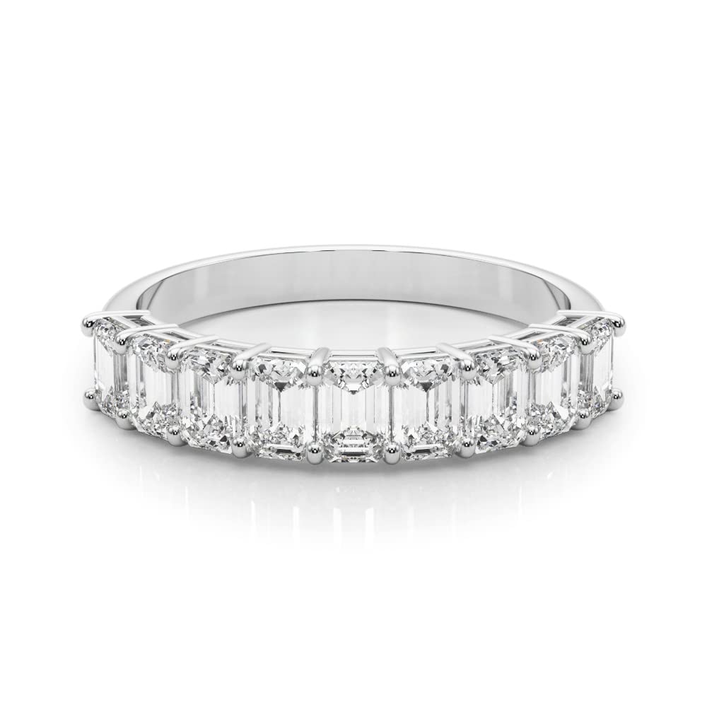 JewelMore 2 Carat Emerald Lab Grown 14K Diamond Nine Stone Anniversary Band for Women (F-G/VS-SI) White Gold 7