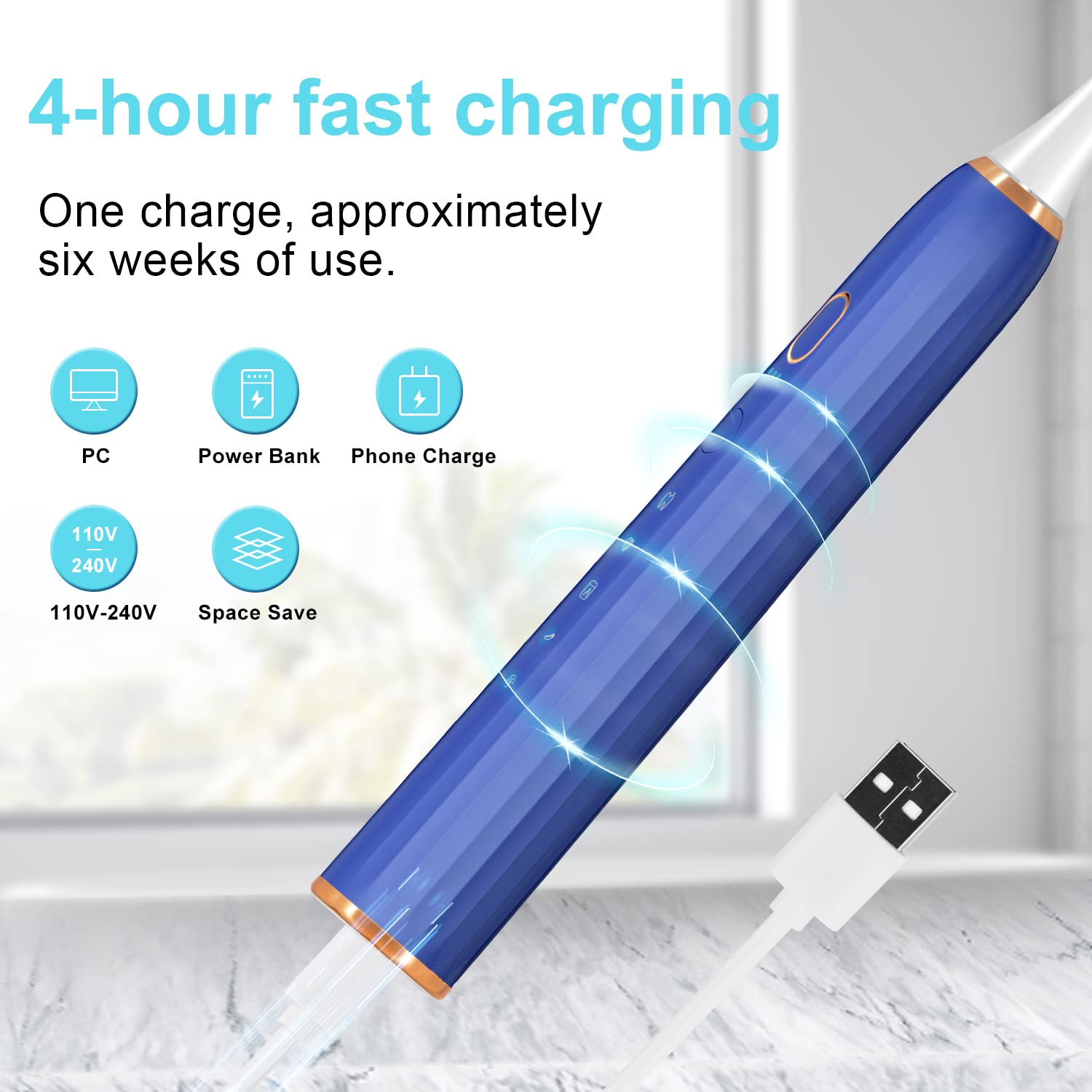 Kingheroes Sonic Vibration C1PRO Electric Toothbrush, Light Blue, Battery Powered, Unisex-Adults