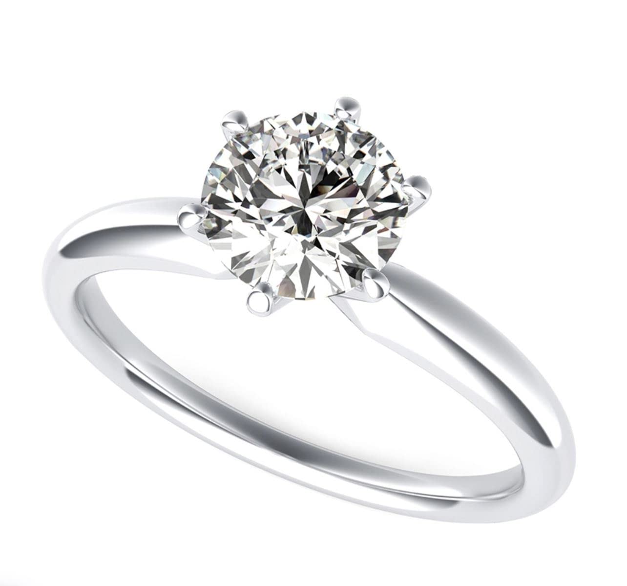 ISAAC WOLF 2 Carats Round D VVS1 Genuine Flawless Moissanite Diamond Solitaire Engagement Ring 10K Solid White, Yellow OR Rose GOLD (White Gold, 7)
