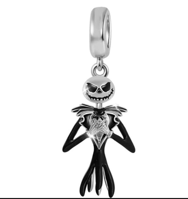 Jack skellington dangle charm nightmare Before Christmas 925 sterling silver bracelet necklace, Black