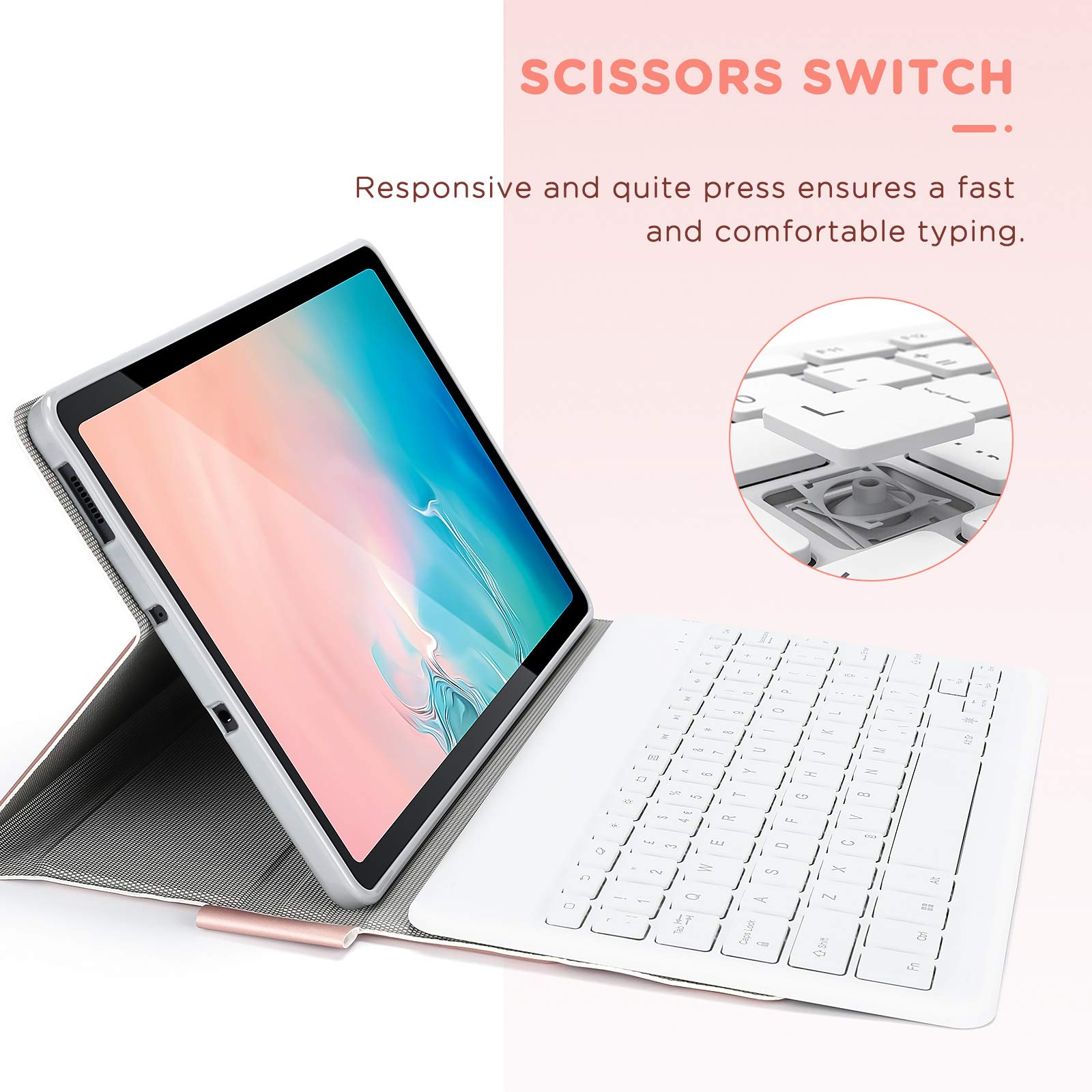 Keyboard Case with 7 Colors Backlit for Samsung Tab S6 Lite 10.4" 2020, Bluetooth Keyboard Detachable US Layout with Case for Samsung Galaxy Tab S6 Lite 10.4 2020 SM-P610 SM-P615, Rose Gold