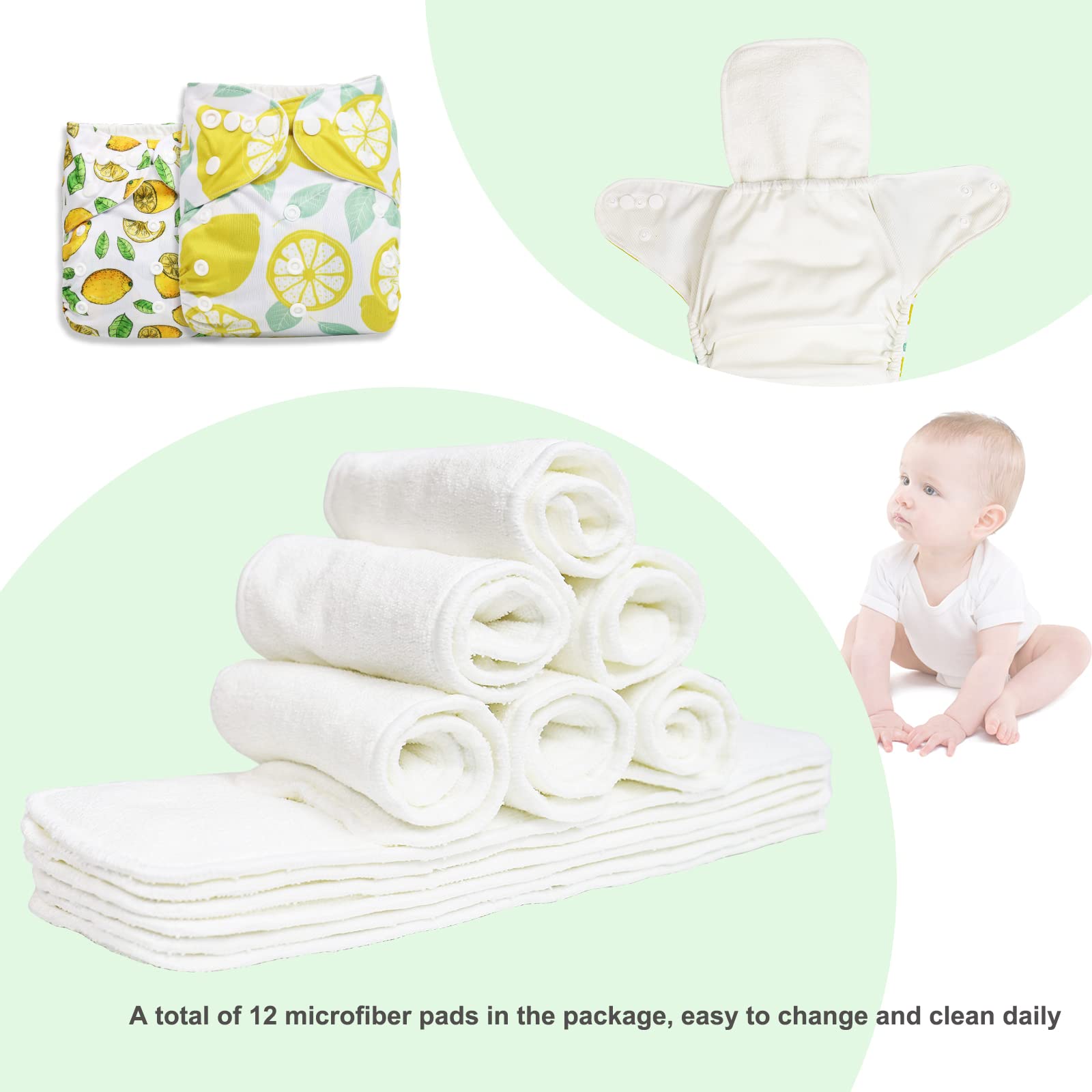 OOPIEZ Reusable Cloth Pocket Diapers for Babies Toddlers One Size Adjustable Washable Newborn Cloth Diaper Covers 6 Pack with 12 Microfiber Inserts for Baby Boy and Girl