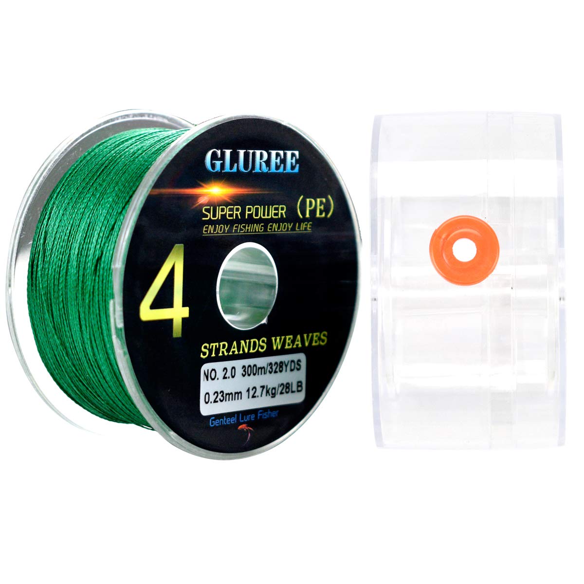 GLUREE 4 Stands Braided Fishing Line with Line Outlet Box (Multicolor Green, 0.6(12.0LB-0.0047in)-328Yds)