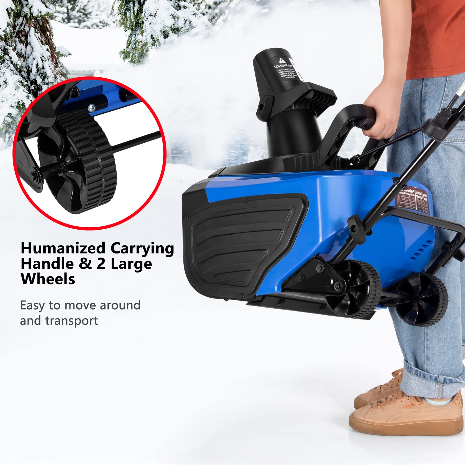 GYMAX Electric Snow Thrower, 18” 15Amp Corded Snow Blower with 180° Chute Rotation & 2 Transport Wheels, 26’ Throwing Distance for Driveway, Sidewalk (Red)