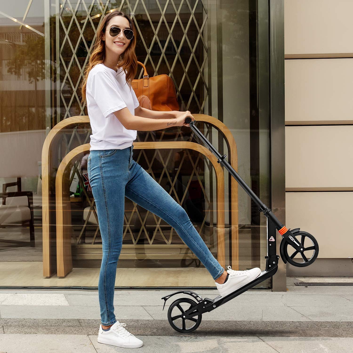 Hikole Scooters for Adults Teens, Kick Scooter with Adjustable Height Dual Suspension and Shoulder Strap 8 inches Big Wheels Scooter Smooth Ride Commuter Scooter Best Gift for Kids Age 10 Up