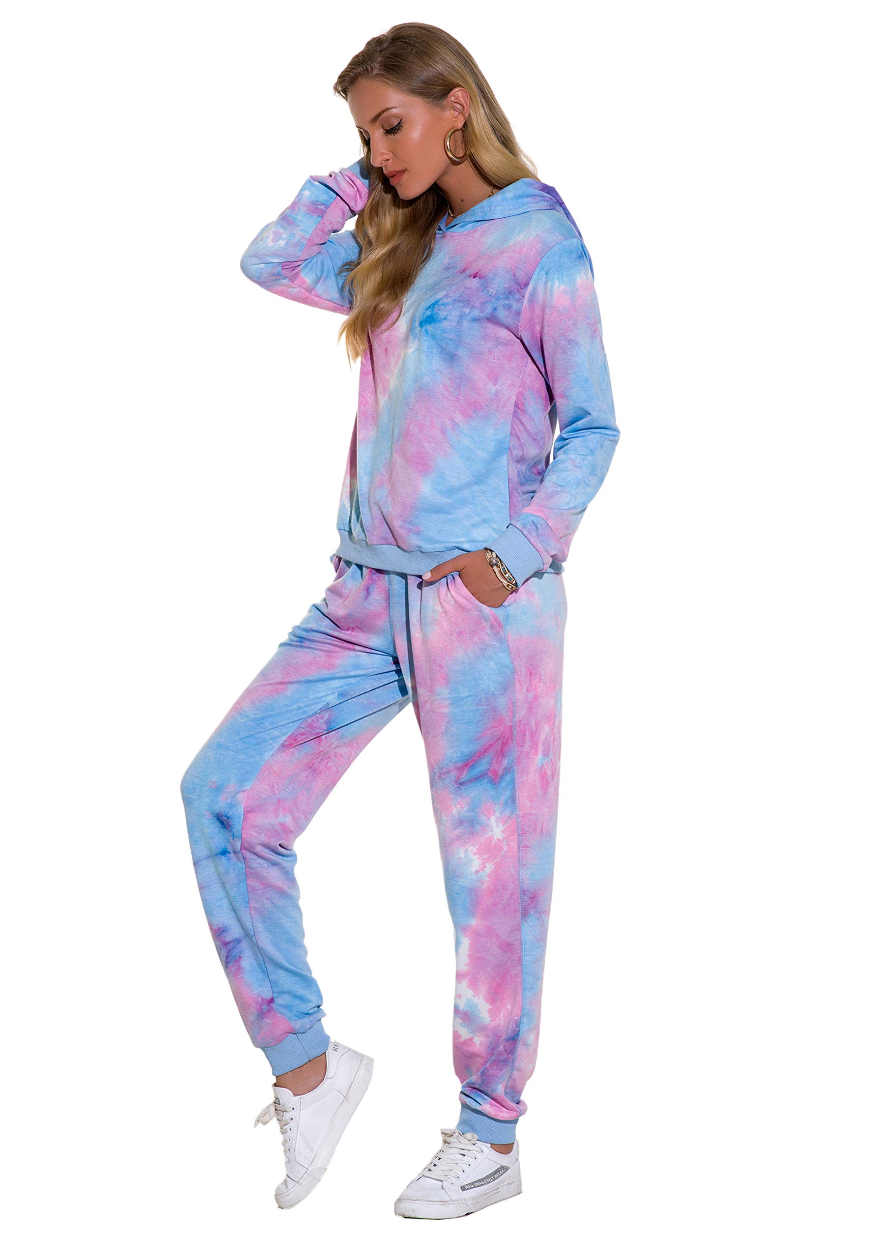 GUANYY Women’s 2 Piece Outfits Casual Sweatsuits Pants Set, Purple and Blue, Size Small