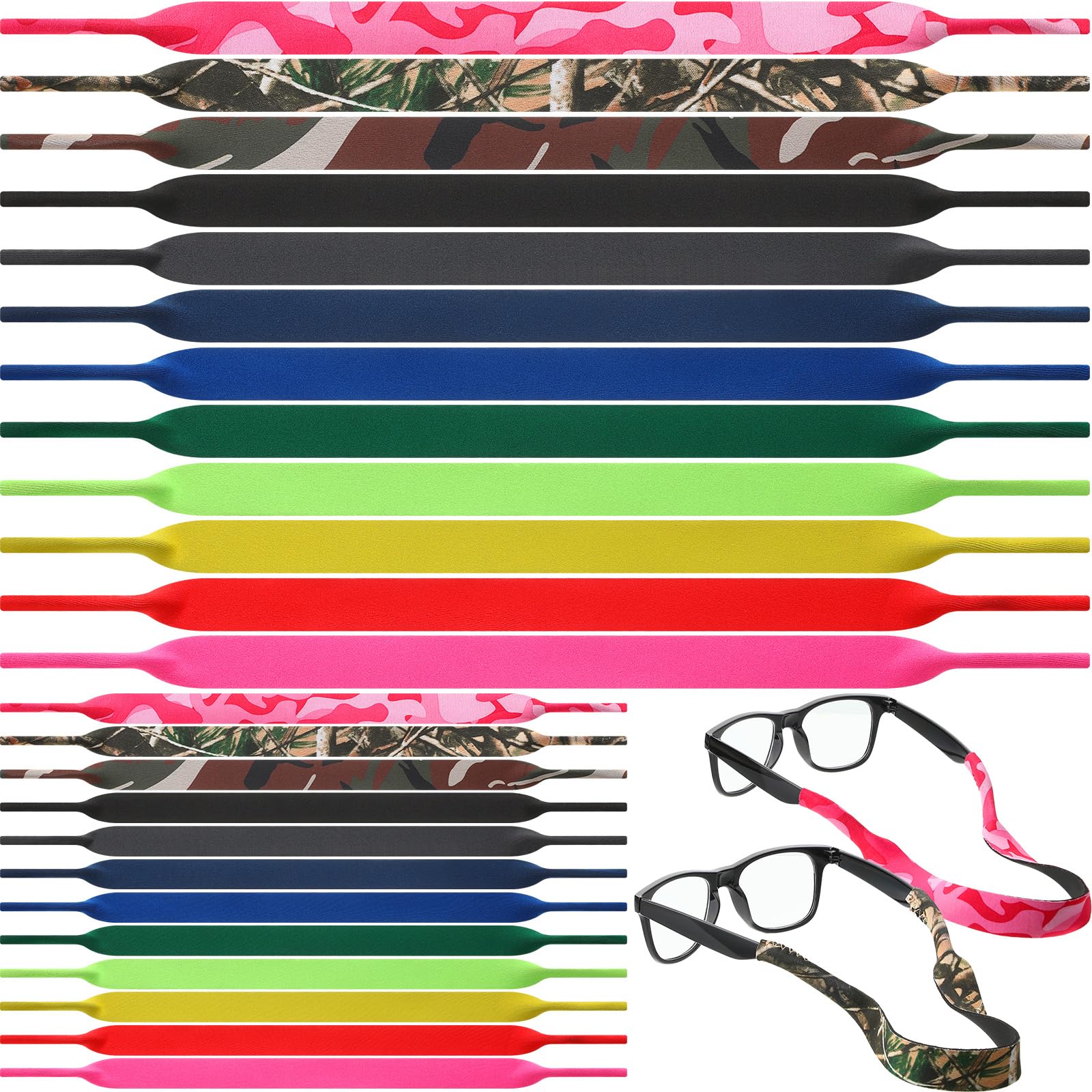 Kanayu 24 Pcs Floating Bulk Sunglass Strap Eyewear Retainer Durable Floating Glasses Strap Adjustable Sports Eyeglasses Strap for Men Women, 12 Colors