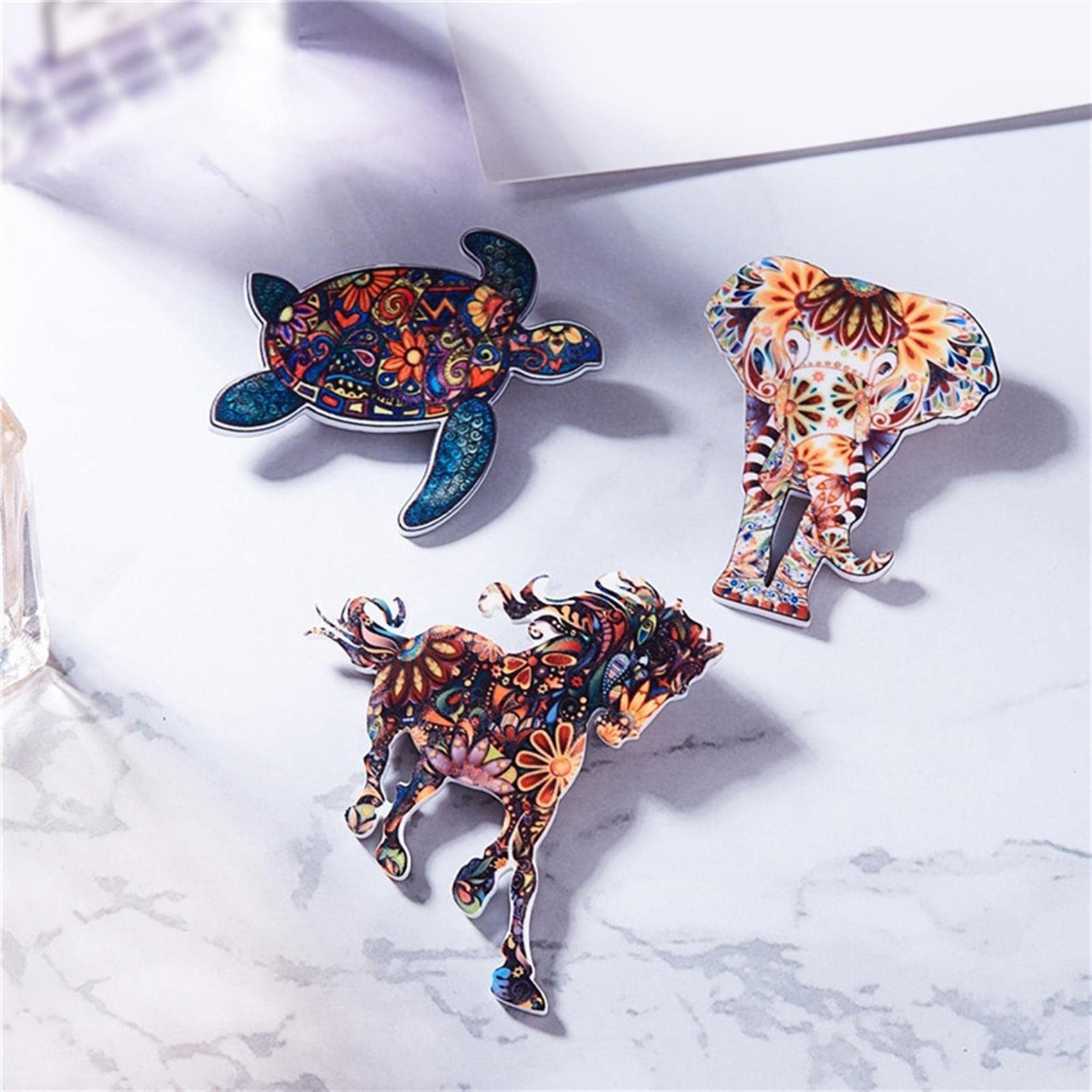 Guoshang Unisex Floral Printing Animal Brooch Pin Turtle Elephant Horse Lapel Pin for Coats Jackets Sweaters Accessories,Horse,1 Pc
