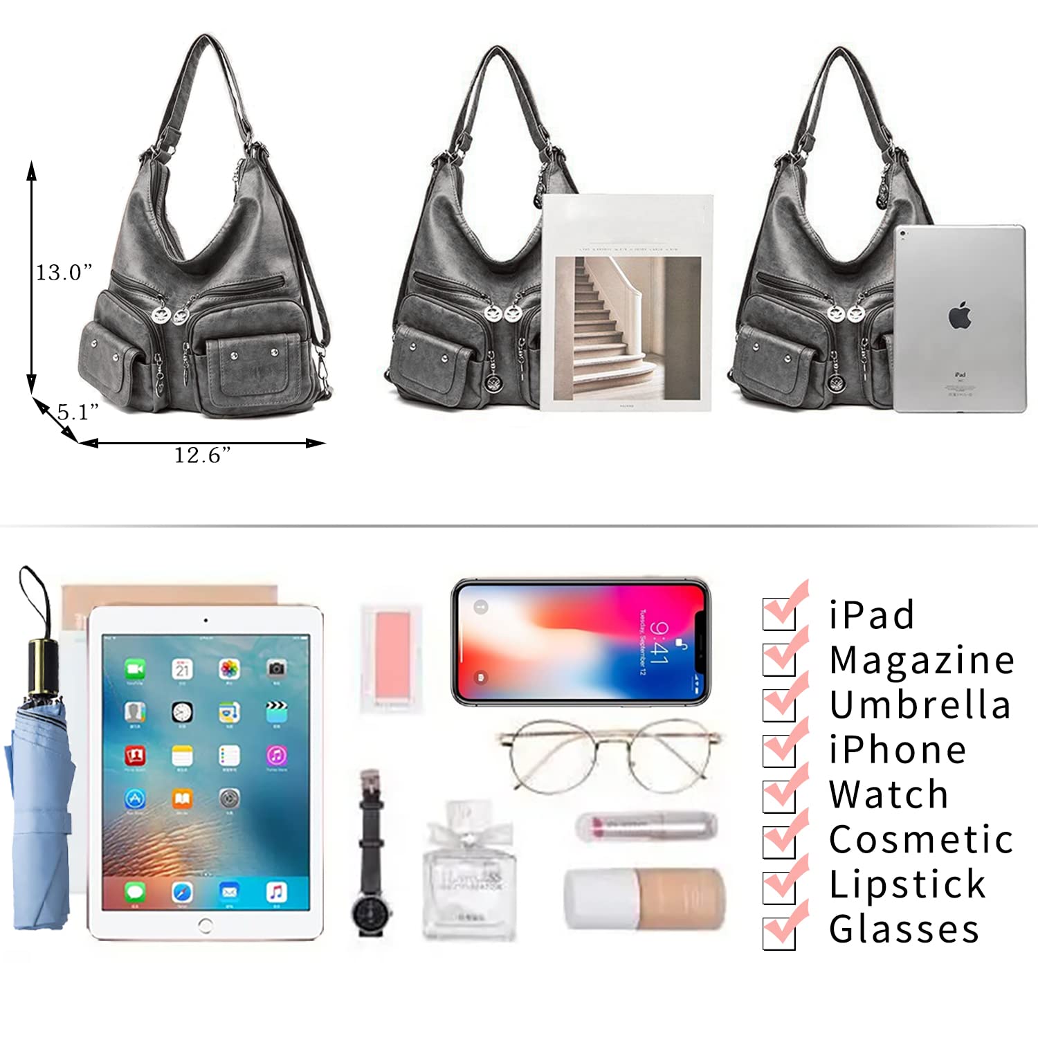 JEVIYO Womens Backpack Grey Handbags for Ladies Shoulder Bags Gray