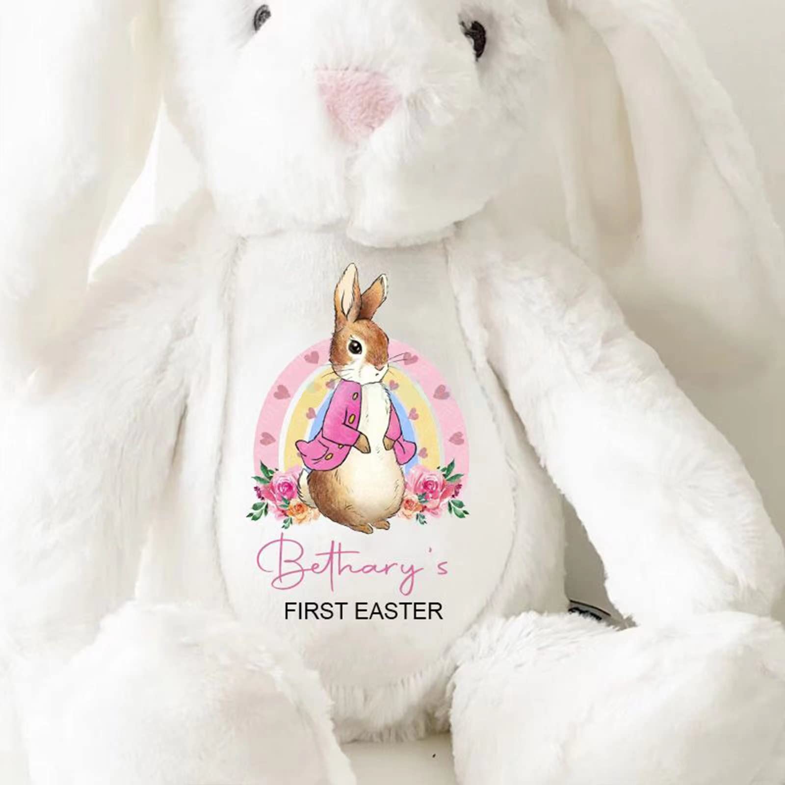 KAKU HOME Personalised My First Easter Gift Bunny with Name,The Plush Rabbit That Accompanies The Child