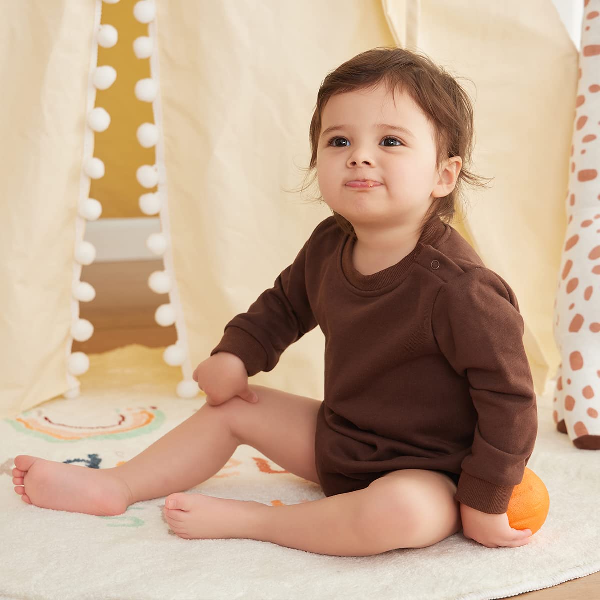 OPAWO Newborn Baby Boy Girl Romper Bodysuit Infant Oversized Sweatshirts Long Sleeve Pullover Sweater Top Fall Winter Clothes(Beige,0-3Months)