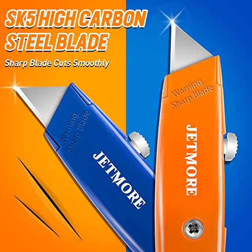 Jetmore Box Cutter Utility Knife, Box Cutter Retractable, Heavy Duty Razor Knife with Extra 10 SK5 Blades, Black Box Cutters Box Opener, Aluminum Shell Box Cutter Knife Box Knife