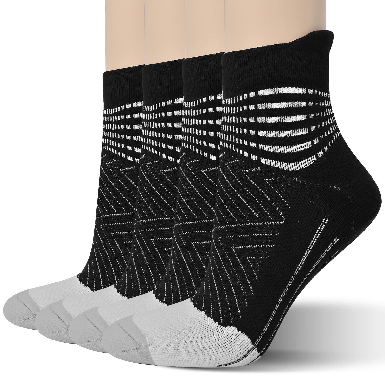 IRAMY Compression Ankle Support Running Socks Coolmax Wicking Women Men 3 Pairs Quarter Athletic Plantar Fasciitis Socks