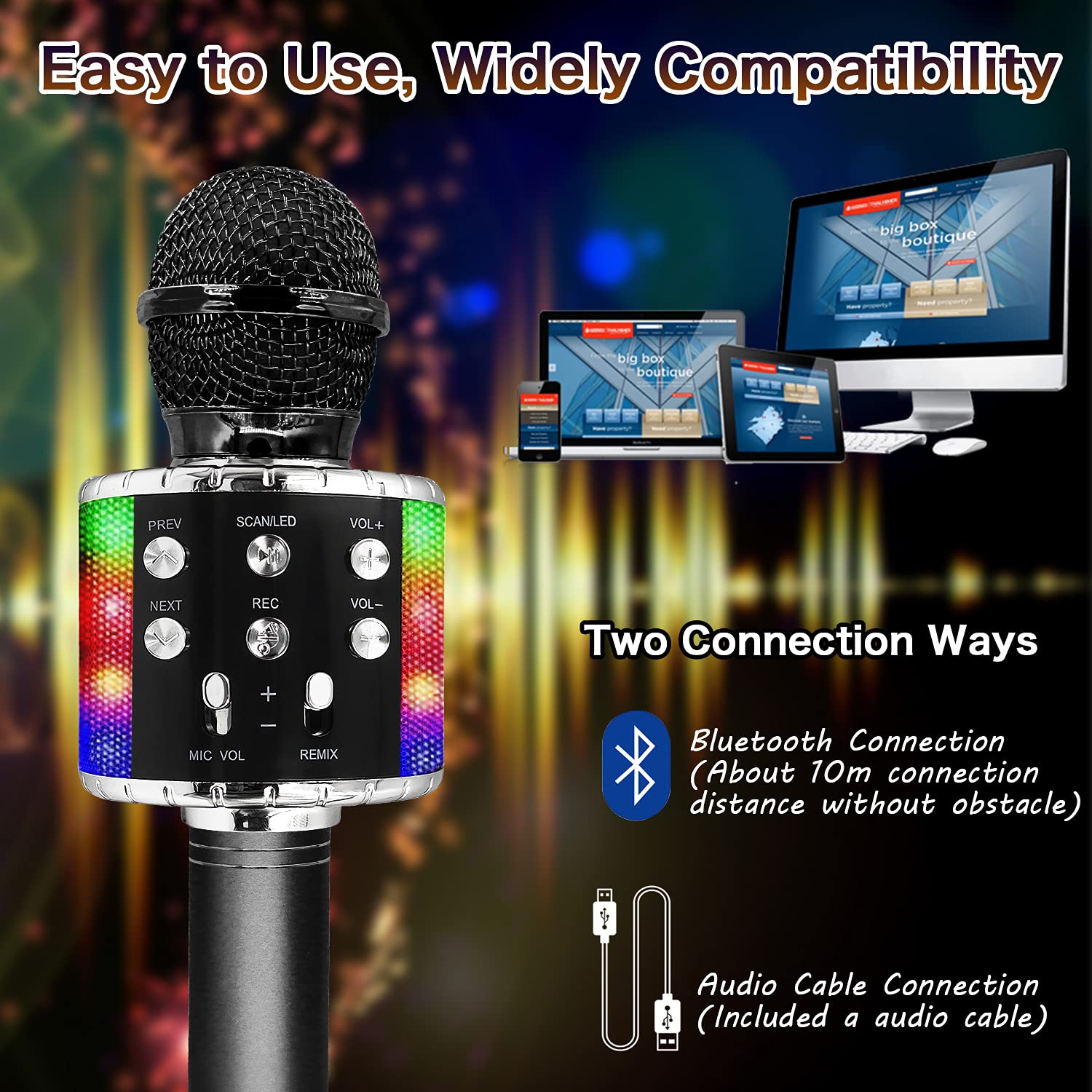 Howeifull Bluetooth Karaoke Microphone Wireless Kids Microphone for Singing, Handhled Karaoke Machine with LED Lights, Great Gifts for Girls Boys Adults All Age