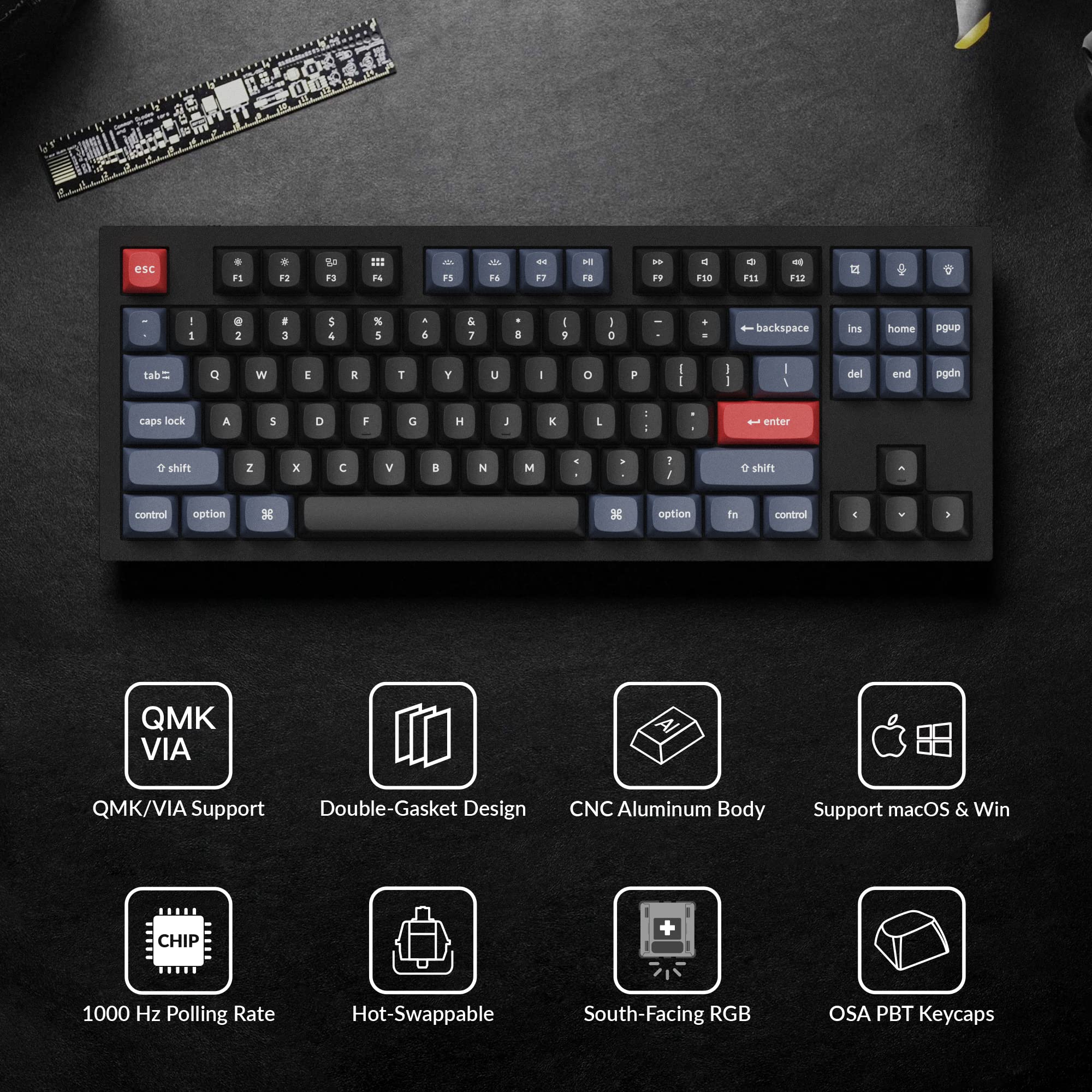 Keychron Q3 Wired Custom Mechanical Keyboard with Hot-swappable K Pro Banana Switch, QMK/VIA Programmable Macro, Full Aluminum Tenkeyless Layout 87 Keys Compatible with Mac Windows Linux (Black)