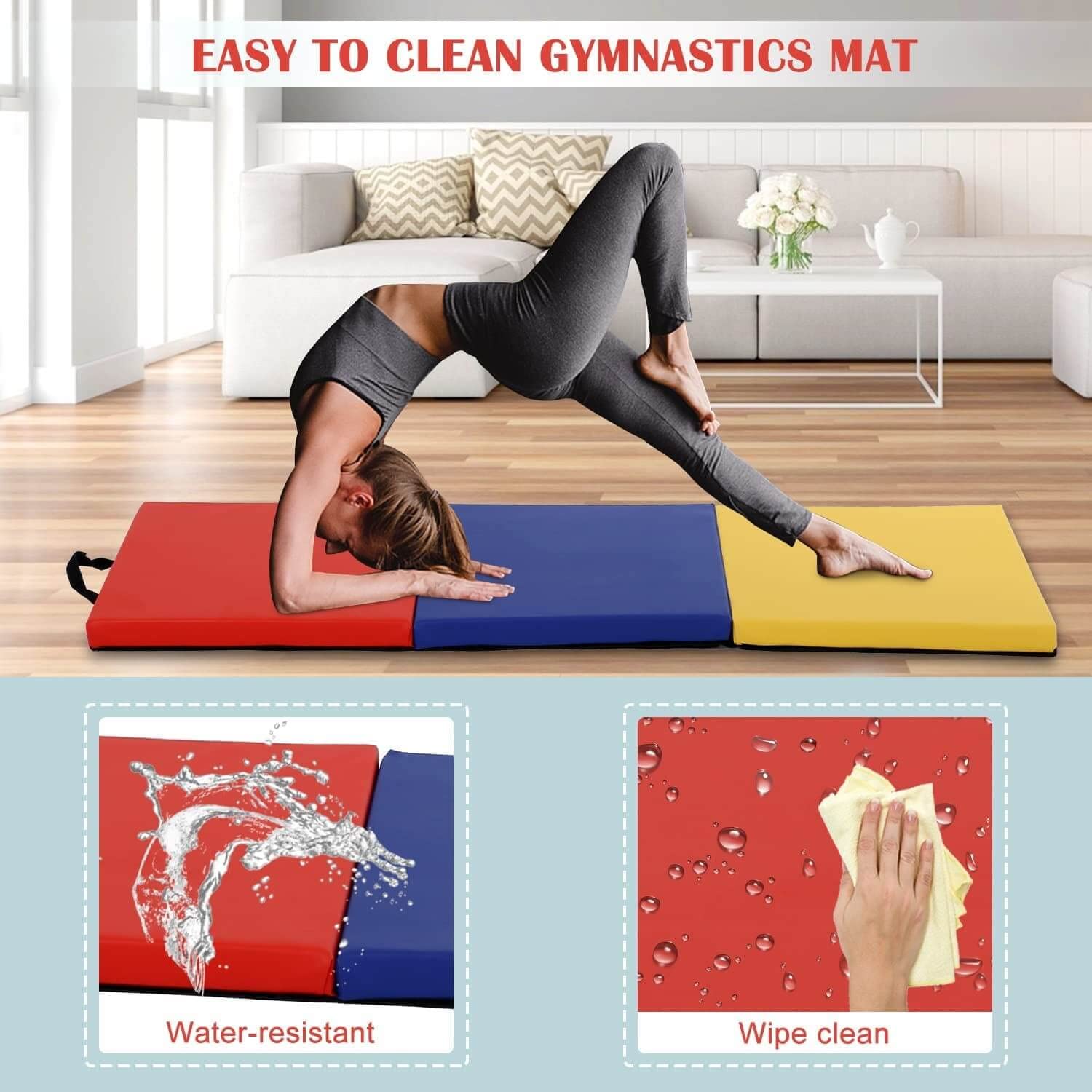Gymnastics Mat Tumbling Mats for Gymnastics for Home, Tri-Fold Folding Thick Wrestling Mats 6'x2'x2”Anti-Tear Lightweight Exercise Mat with Carrying Handle, Indoor/Outdoor Workout Mats CM
