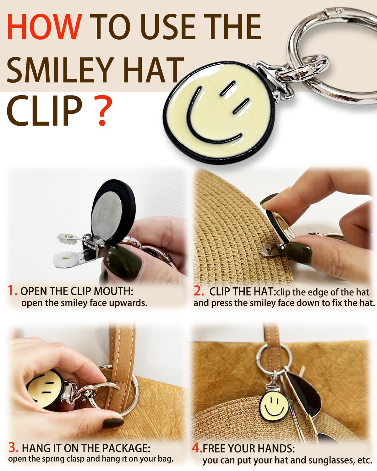 KEYDUACU Hat Clip - Hat Holder for Travel on Bag,Hat Clip for Travel (Metal, Yellow)