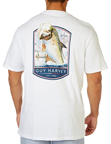 Guy Harvey Mens Fish Chest Pocket Short SleeveT-Shirt Medium White