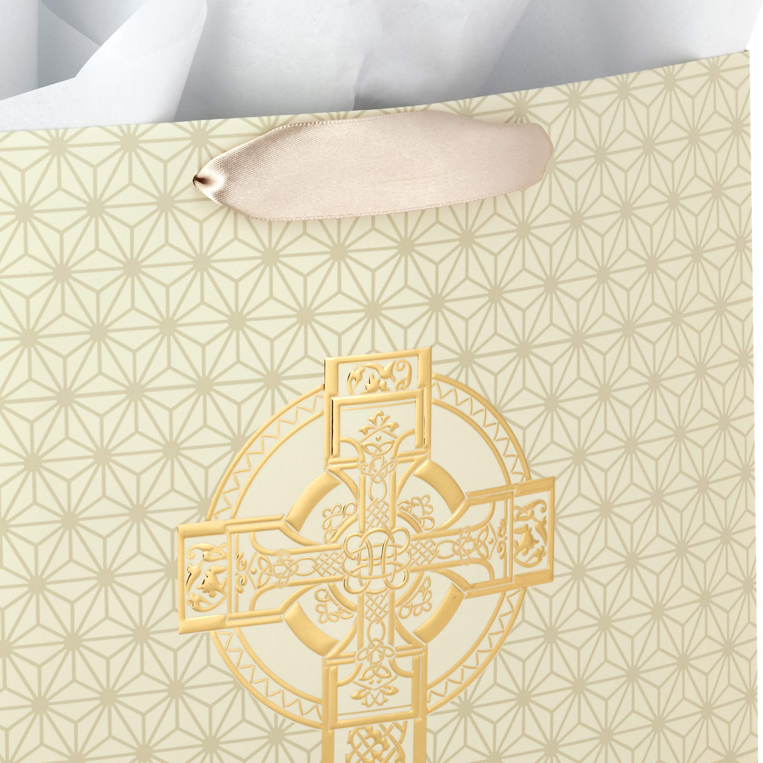 Hallmark 13" Large Gift Bag with Tissue Paper (Decorative Cross) for Christenings, First Communions, Weddings, Confirmations or Other Religious Occasions