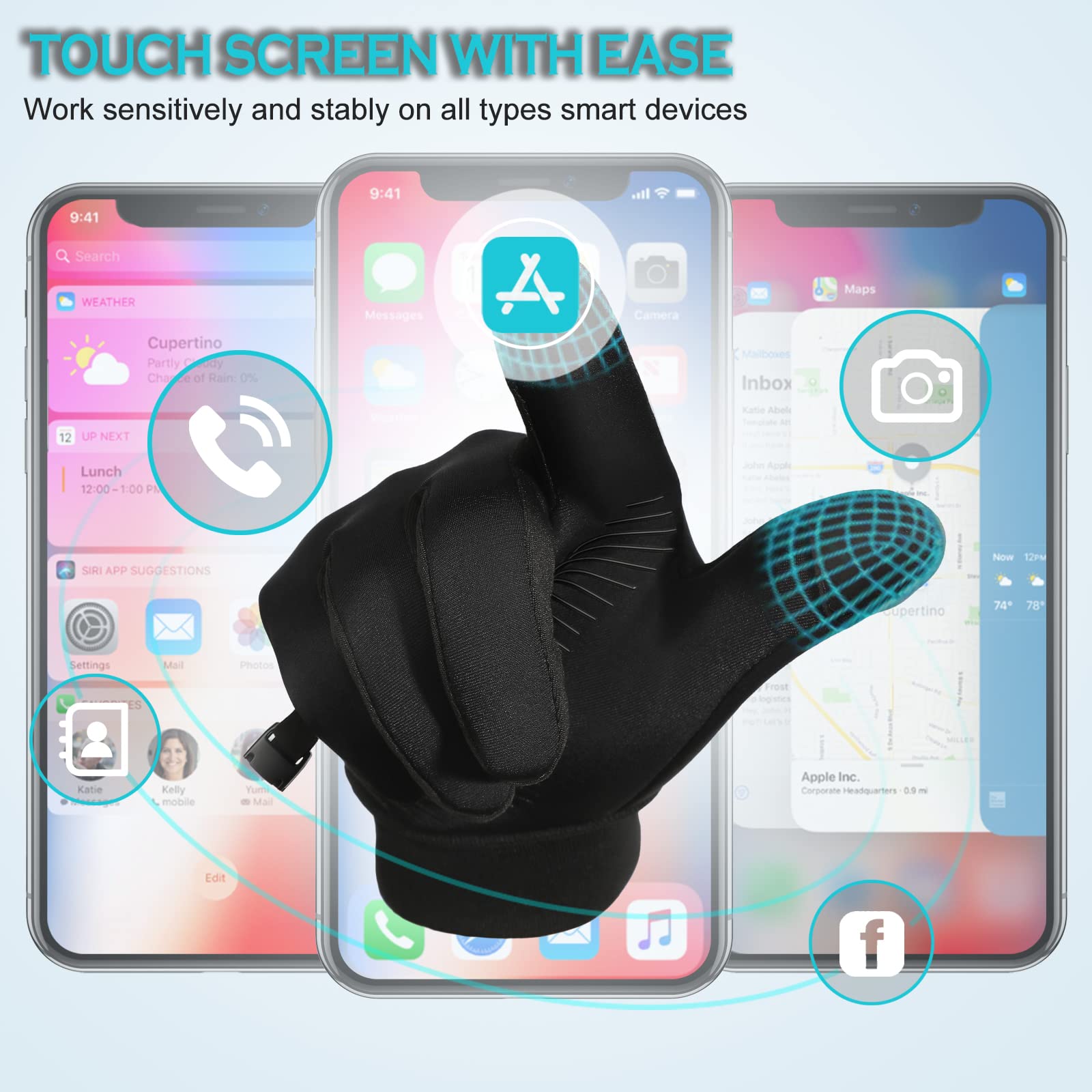 JALBSI Winter Gloves Men Women With Thermal Wool Fleece Lined for Cold Weather Touchscreen Fingers Insulated Warm Windproof
