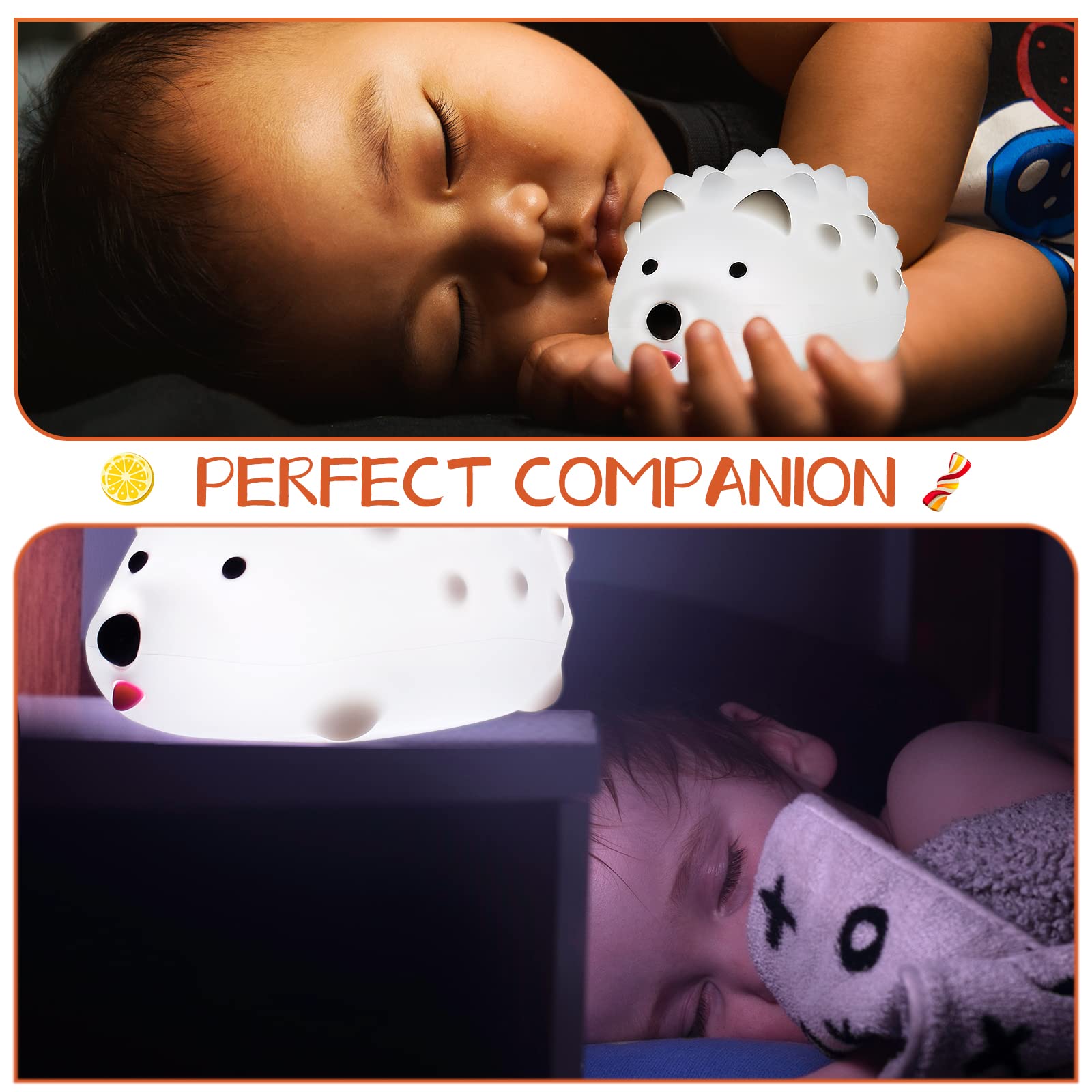 JSKNB Hedgehog Night Light, Cute Night Light for Kids, Rechargeable Touch Silicone Dimmable Nursery Night Light with 7 Colors Changing, Portable Bedside Table Lamp with Timer