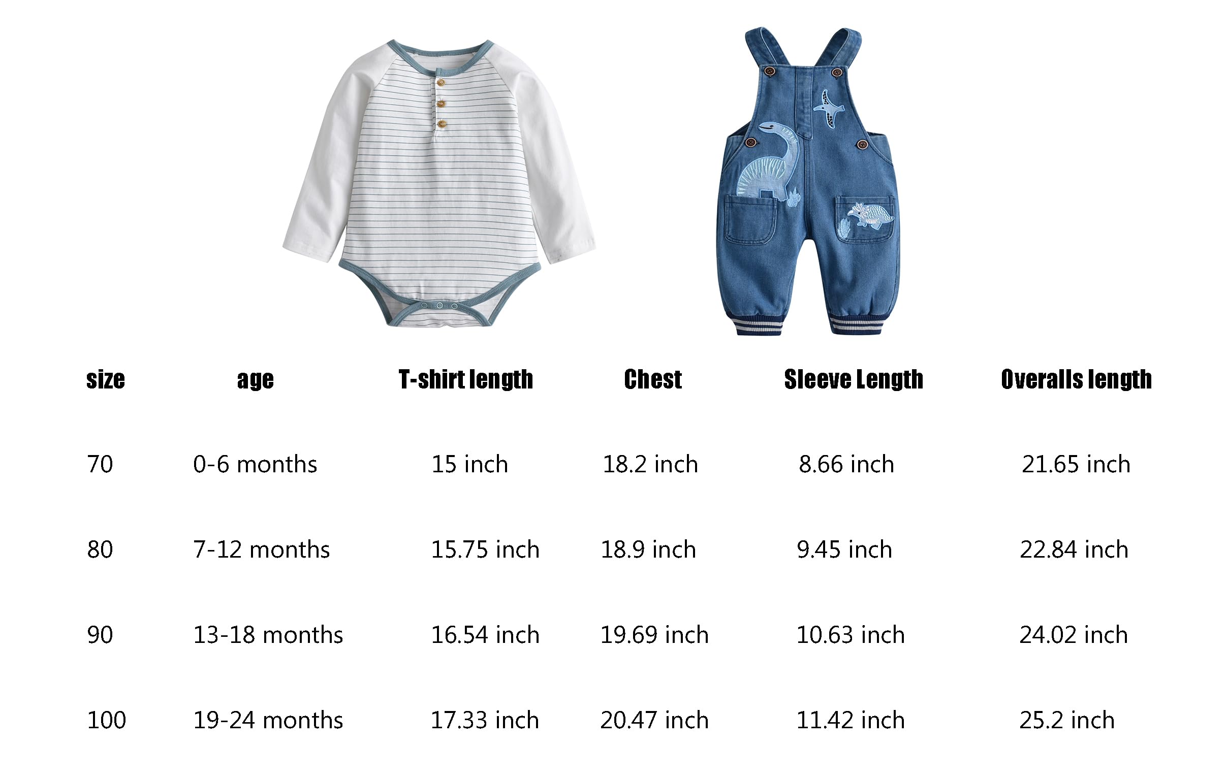 LvYinLi Baby Boy Clothes Set Infant Boy's Long Sleeve Romper+Dinosaur Denim Overalls Toddler Boys Fall Winter Outfits (Blue, 0-6 months)
