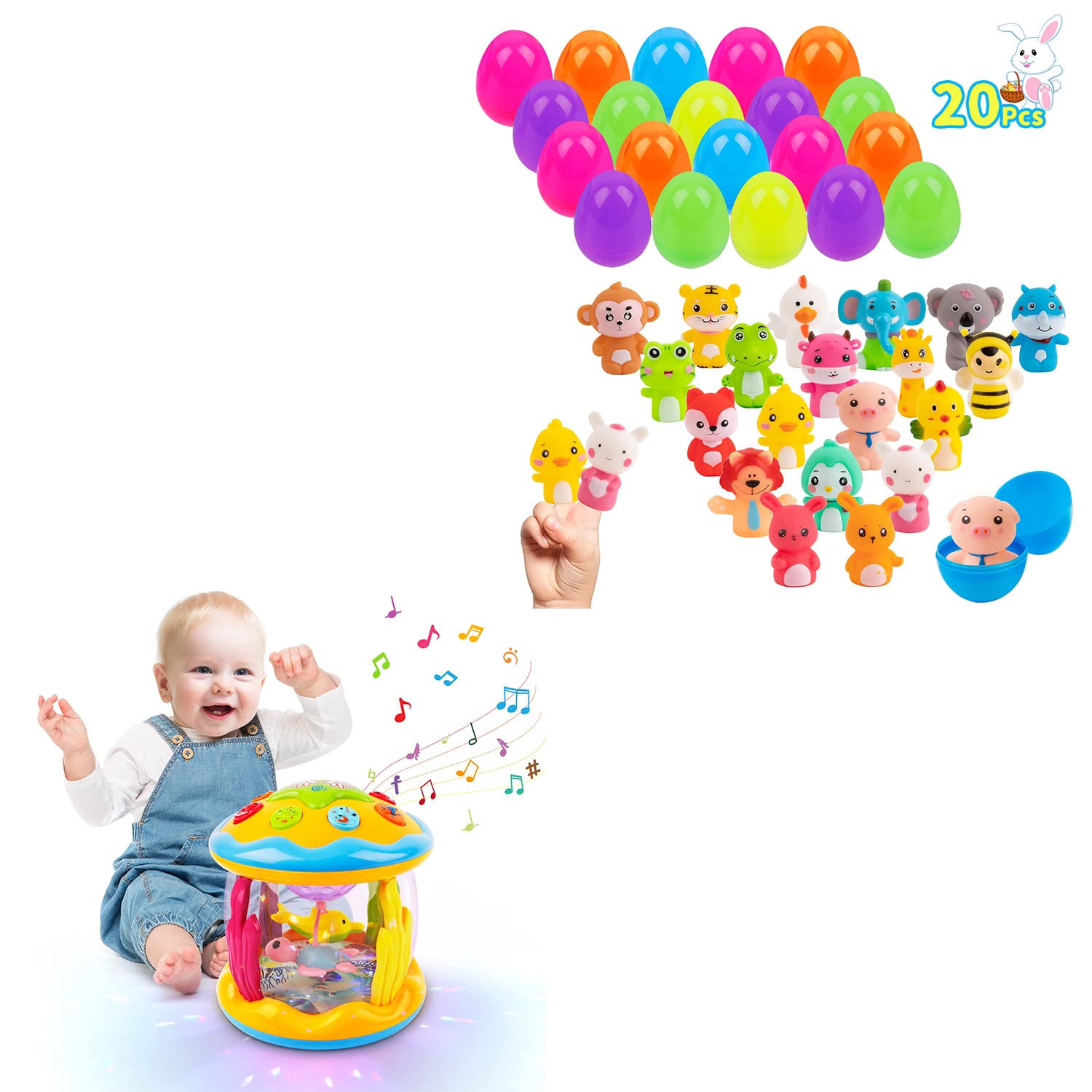 M SANMERSEN Baby Toys - 20cps Easter Eggs with Toy Finger Puppets Inside