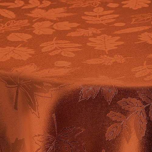 Hexagram Fall Tablecloth Round, Thanksgiving Tablecloth 70 Round inch, Jacquard Rust Maple and Fall Leaves Fabric Kitchen Table Decorations for Home
