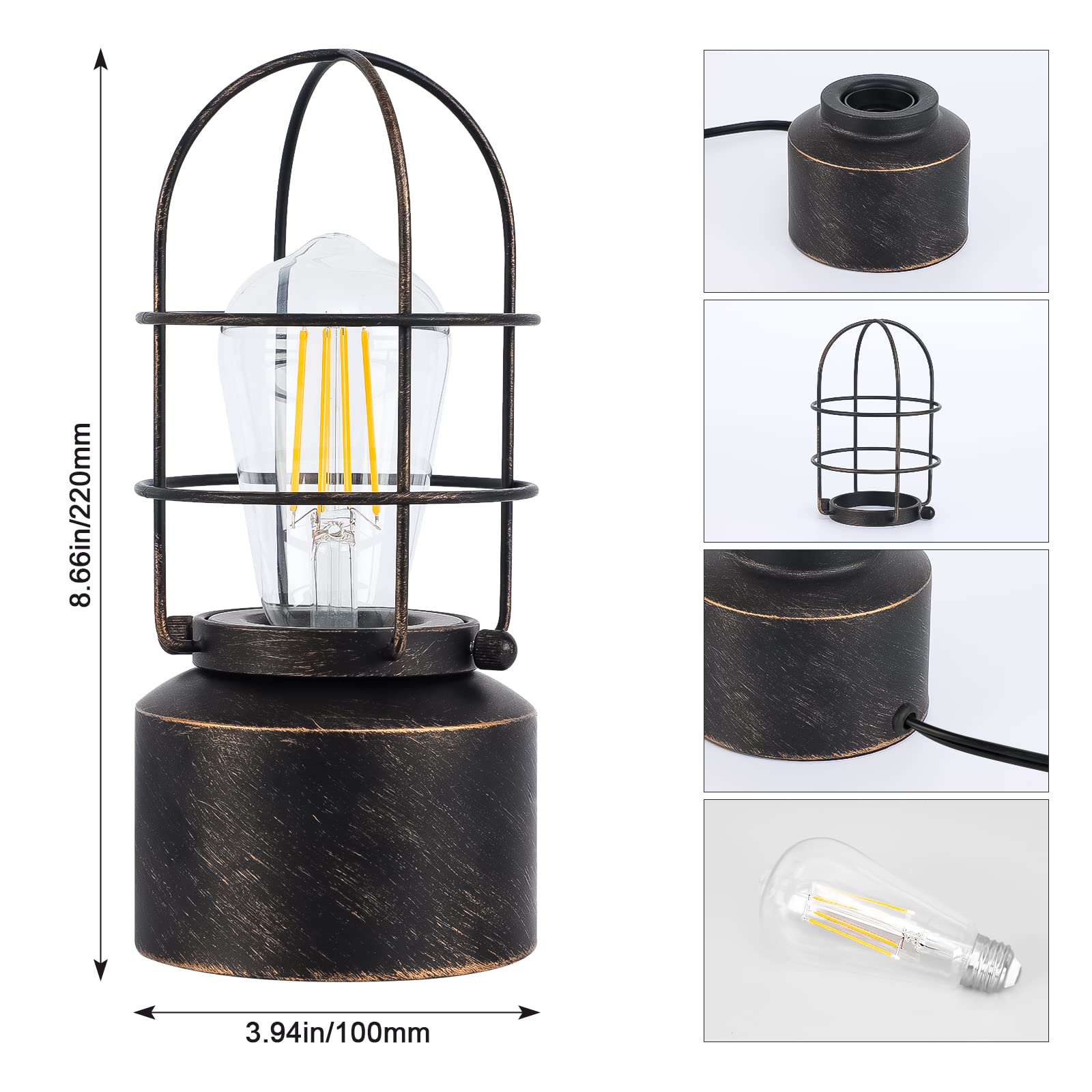 Haian Support ๐ฆ๐บ๐ฎ๐น๐น ๐ง๐ผ๐๐ฐ๐ต ๐ง๐ฎ๐ฏ๐น๐ฒ ๐๐ฎ๐บ๐ฝ for Small Spaces - 3 Way Dimmable Industrial Bedside Lamp - Steampunk Antique Nightstand Desk for Bedroom, Living Room (Bulb Included)