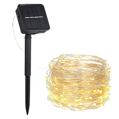 Hisafe Outdoor Solar String Lights, 66FT 200 LED Solar Powered Fairy Lights with 8 Lighting Modes Waterproof Decoration Copper Wire Lights for Patio Yard Trees Christmas Wedding Party,Warm White