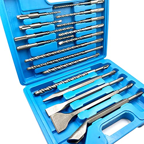 JFOGO Rotary Hammer Drill Bits Set & Chisels- 17 Pieces SDS Plus Concrete Masonry Hole Tool for Concrete,Brick,Block,Stone,Masonry
