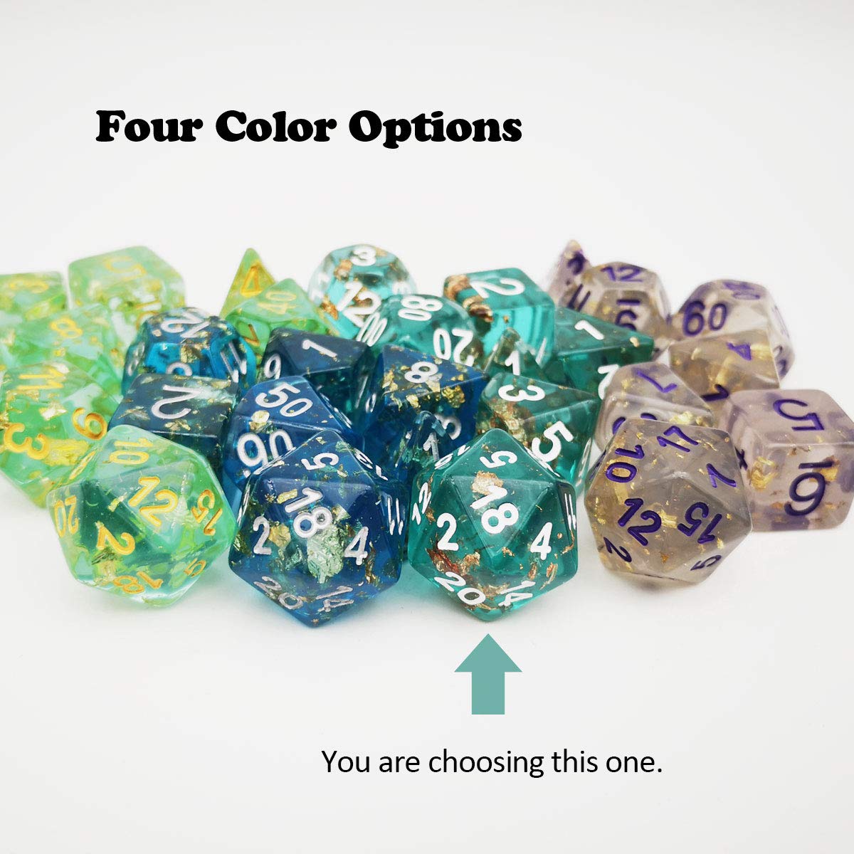 Haxtec Teal DND Dice Set 7PCS Gold Leaf Polyhedral Resin DND Dice for Roleplaying Games Dungeons and Dragons Gifts-Wonderland