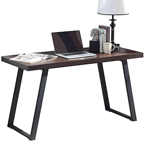 GRELO HOME Rustic Computer Desk,55 Inch Writing Desk for Home Office,Industrial Wood and Metal Study Table, Espresso