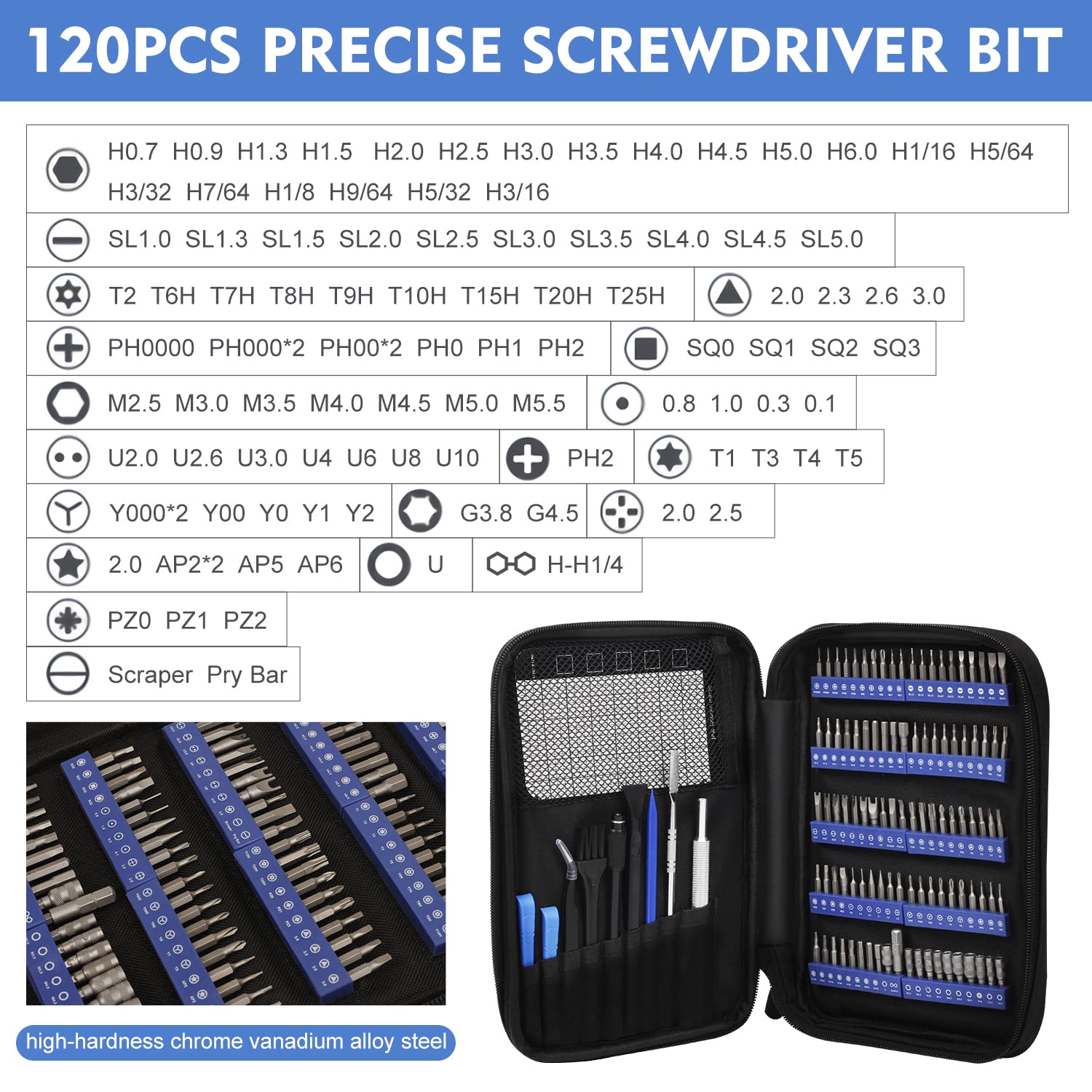 HEXADRC 120 in 1 Electronics precision screwdriver set repair small tool kit with Portable Bag for iPhone MacBook Camera Glasses Computer Laptop PC Tablet PS4 Xbox Nintendo Game Console RC Car Drone