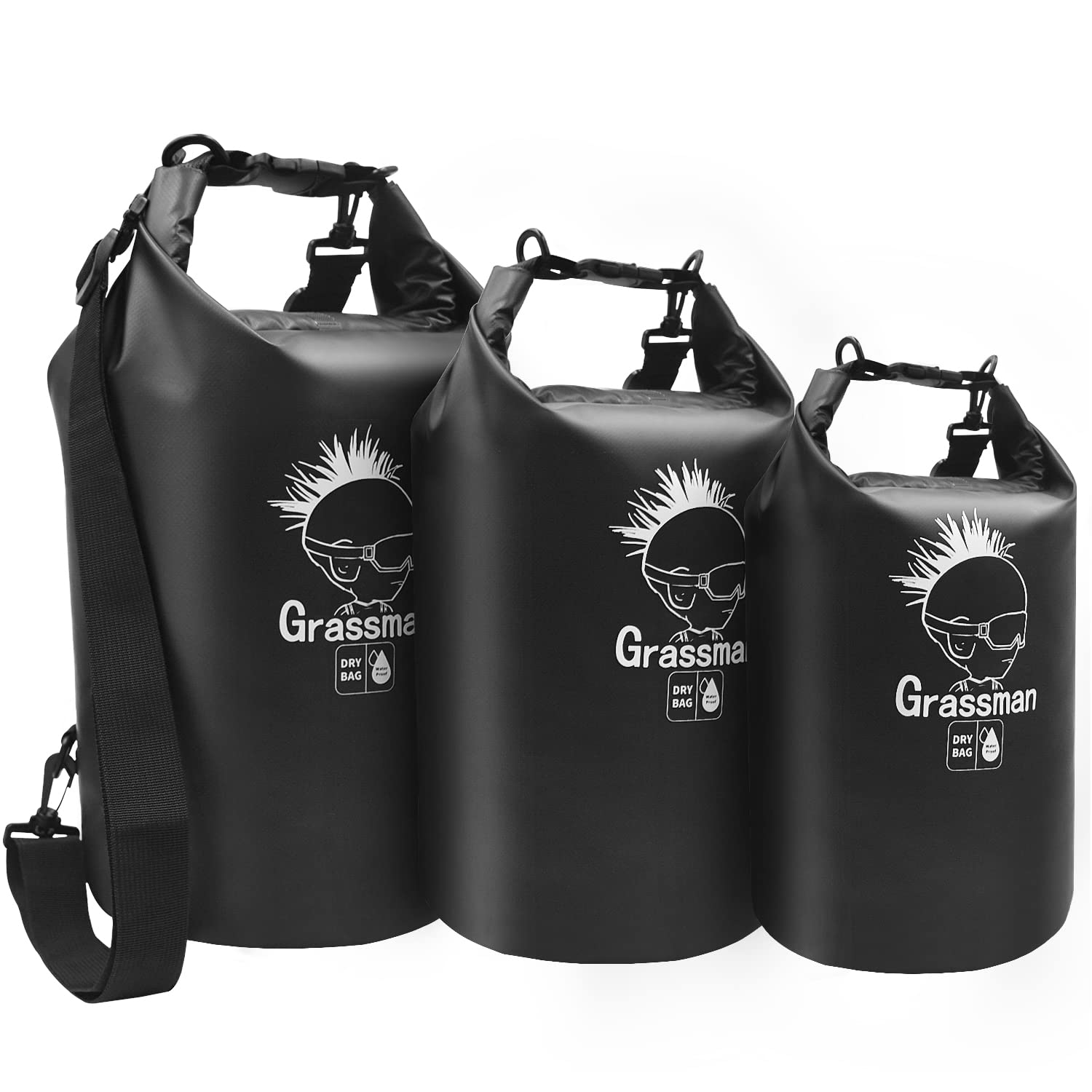 Grassman Waterproof Dry Bag, Backpack PVC Dry Storage Bag with shoulder straps, 3 Packs 5L/10L/20L dry Bags for Camping, Swimming, Boating, Kayaking