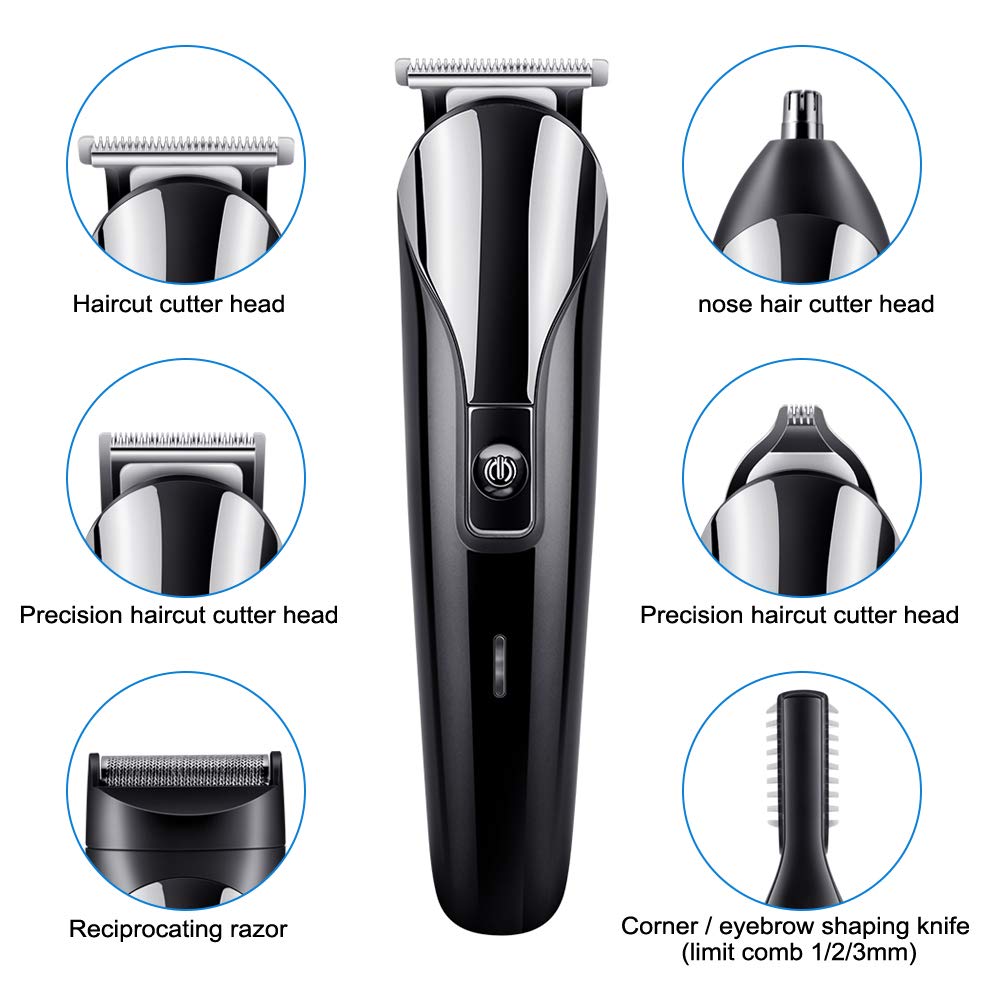 Hair Clipper Beard Trimmer Beard Trimmer Men's Hair Trimmer Hair Trimmer Nose Trimmer Body Groomer Waterproof Multi-Function USB (1711 B) (Deep Black)