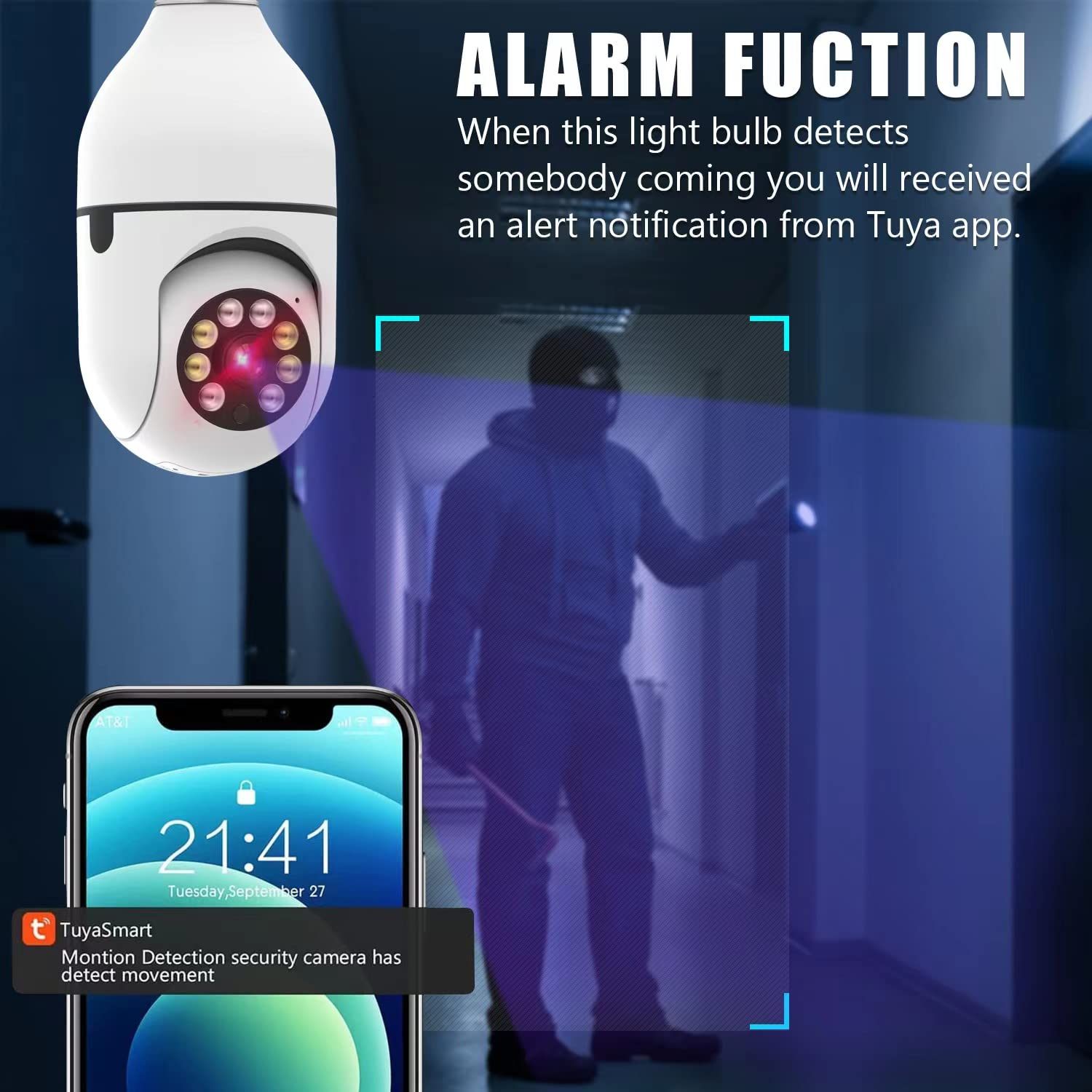 GULZIIYA Wireless WiFi Light Bulb Camera 1080P Outdoor, 2023 New Upgrade 360° Indoor Socket Security Cameras for Home Security with 2-Way Audio, Real-time Motion Detection, Color Night Vision