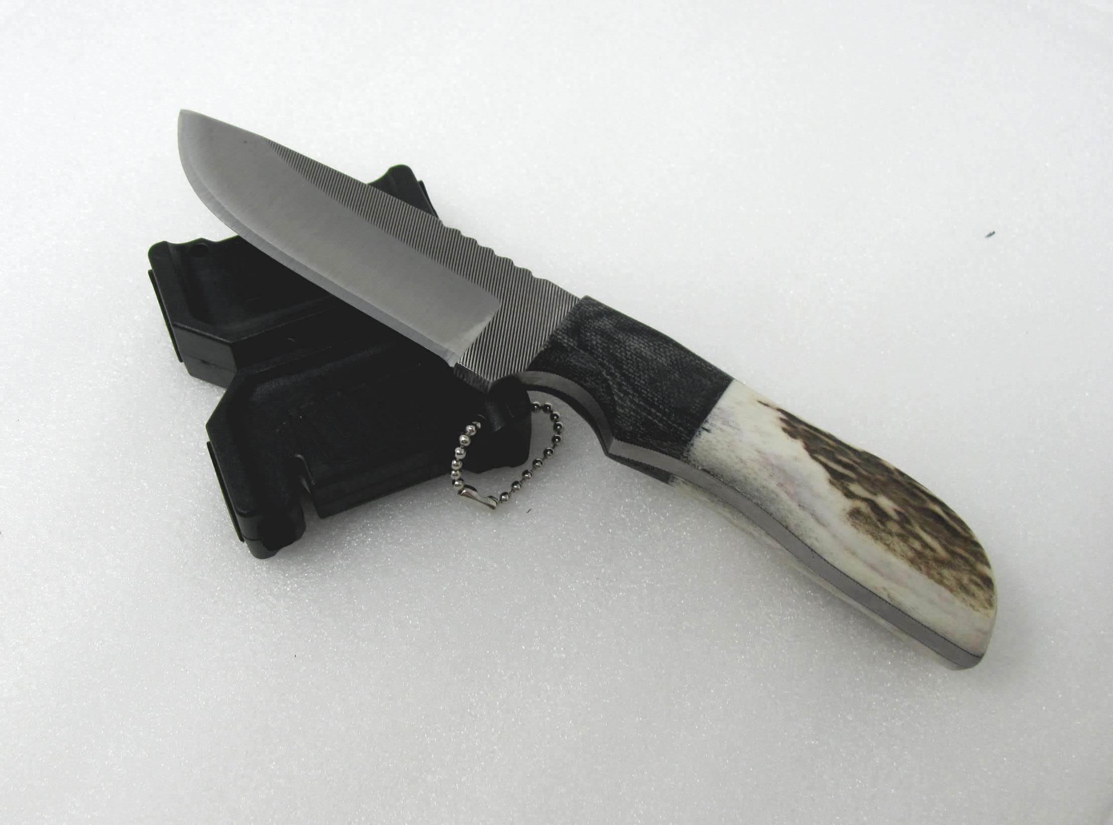 Handmade USA Anza Knives Overall 7.5 Inches Hunting Knife Elk Stag Handle Micarta Bolster Bonus Walther Compact Pocket Knife Sharpener