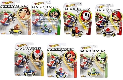 Hot Wheels Mario Kart Character Cars Diecast Complete Set of 7 Vehicles from GBG25-956K Release