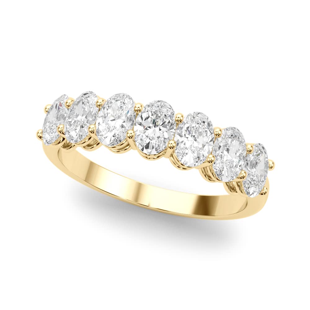 JewelMore 2 Carat Oval Lab Grown 14K Diamond Seven Stone Anniversary Band for Women (F-G/VS-SI) Yellow Gold 5.5